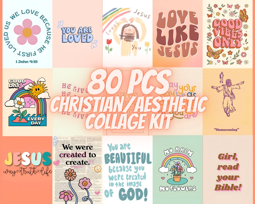 80 PCS Colorful Orange Vibe Christian Collage Kit Bible Verse Wall Art ...