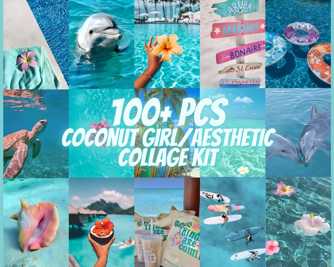 100+ Coconut Girl Aesthetic Wall Collage Kit | Summer Beach Vibe ...