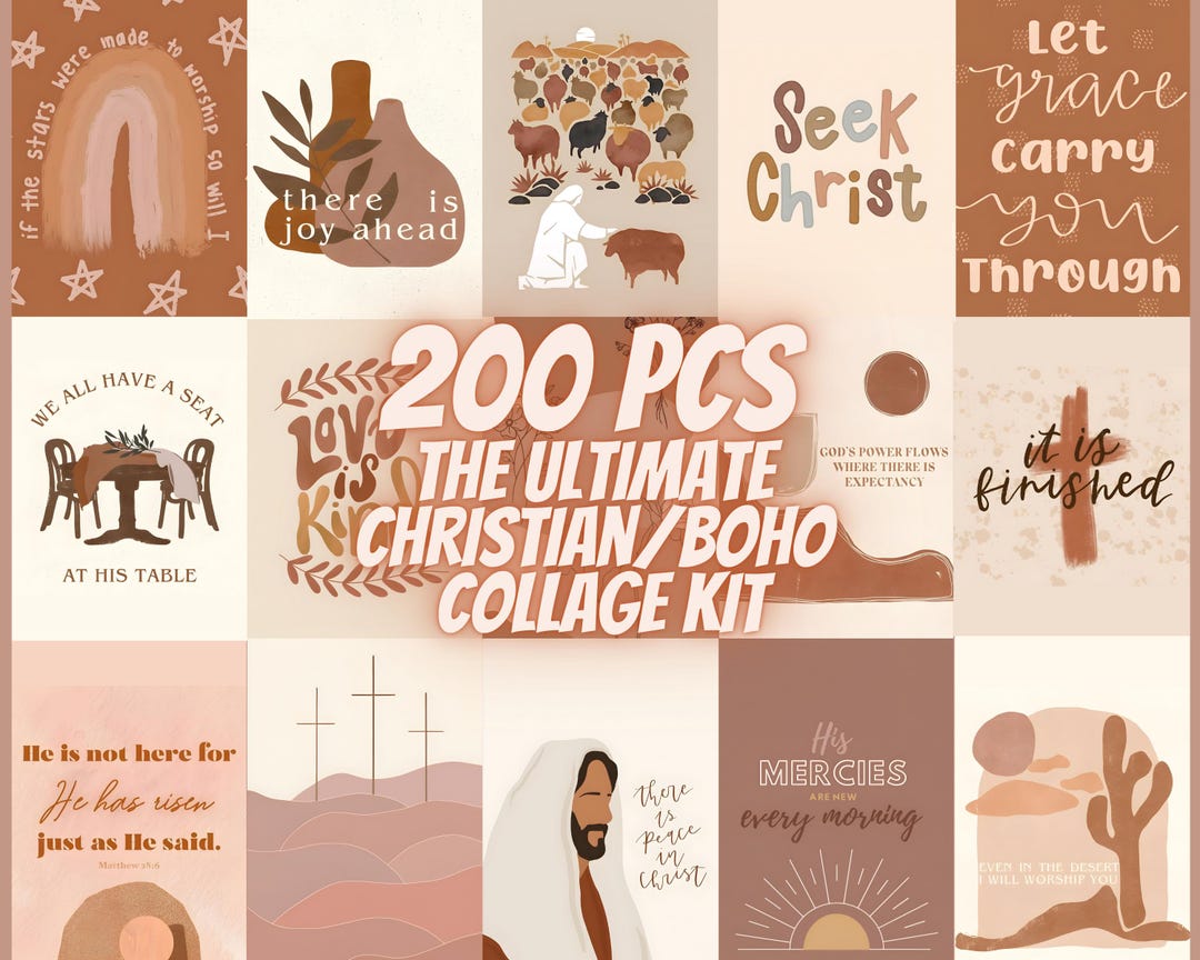 200 PCS Christian Boho Aesthetic Collage Kit | Bible Verse | Jesus ...