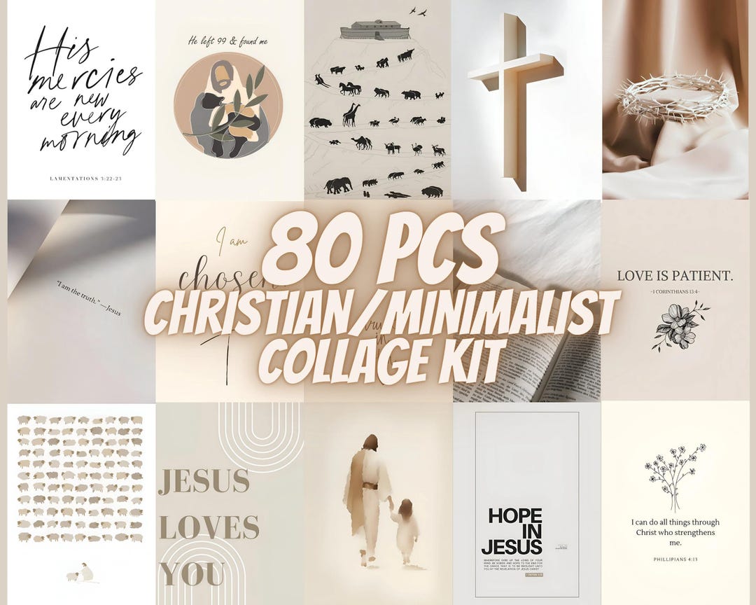 80 Christian Minimalist Aesthetic Collage Kit | Neutral | Bible Verse ...