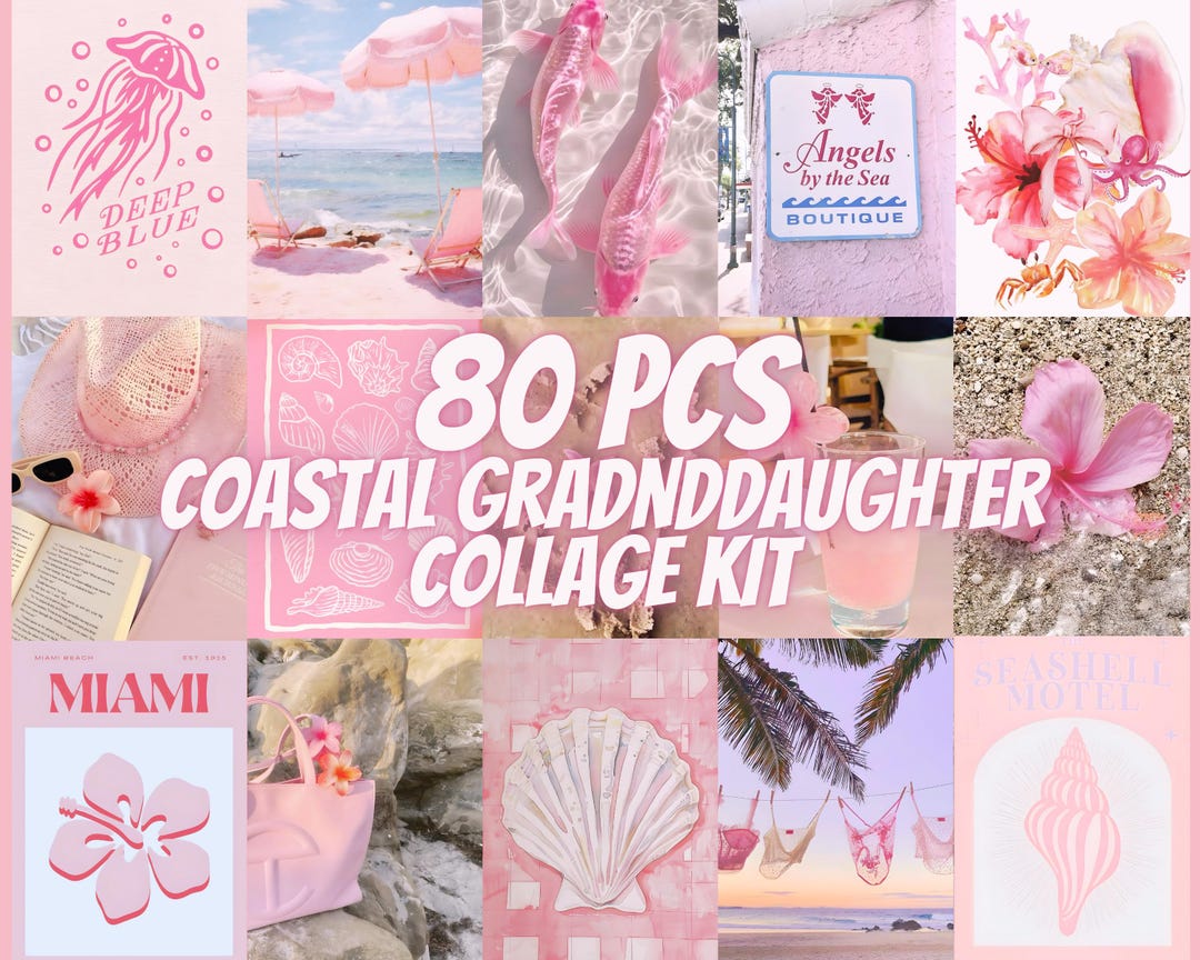 80 PCS Pink Coastal Granddaughter Aesthetic Collage Kit Vintage Wall ...