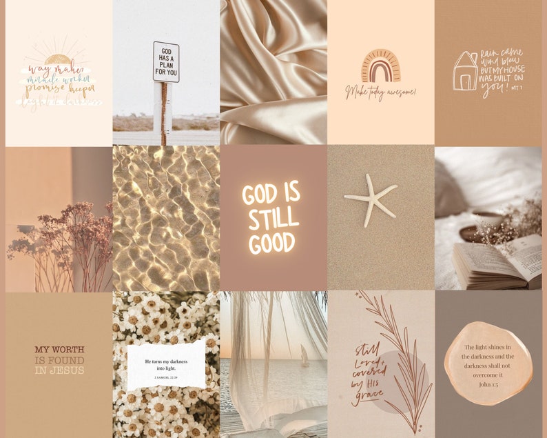 100 Neutral Christian Aesthetic Collage Kit Bible Quotes Minimalist ...