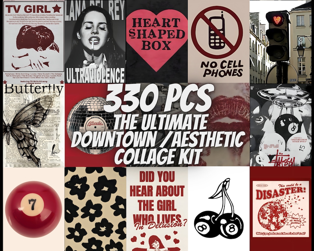 330 PCS Downtown Girl Aesthetic Collage Kit Y2K Grunge Urban Streetwear ...