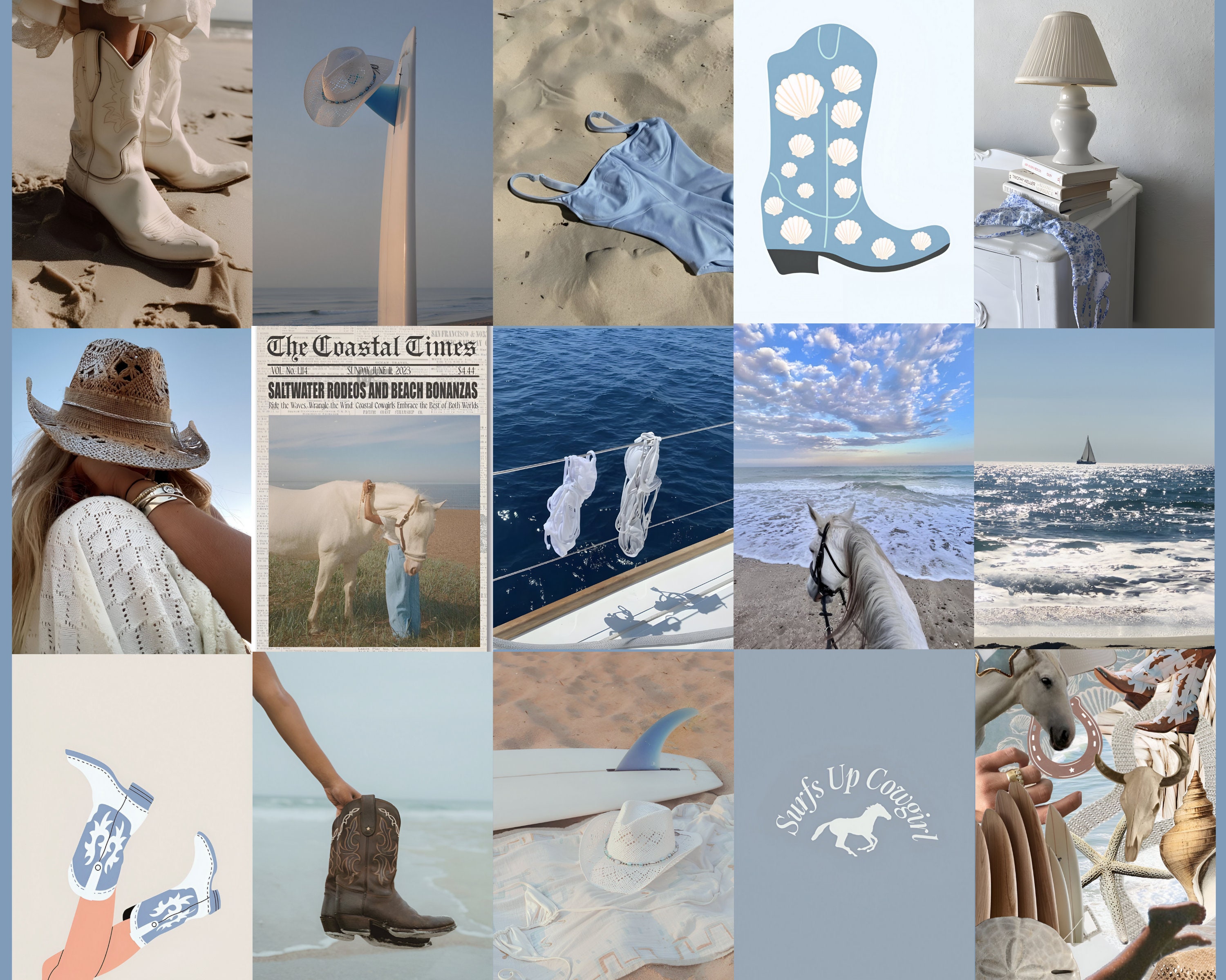 80 PCS Coastal Cowgirl Aesthetic Collage Kit, Vintage Wall Prints ...