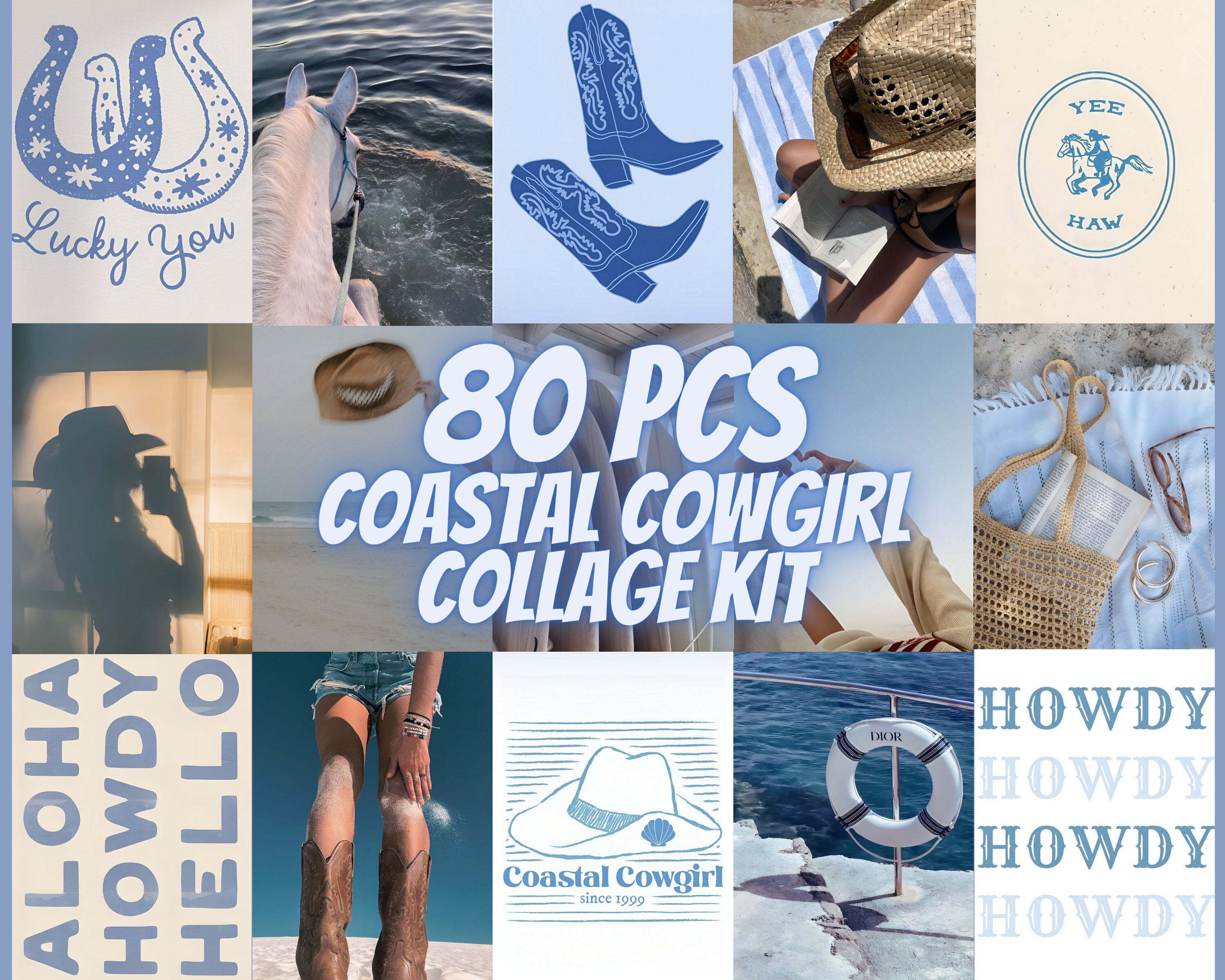 80 PCS Coastal Cowgirl Aesthetic Collage Kit, Vintage Wall Prints ...