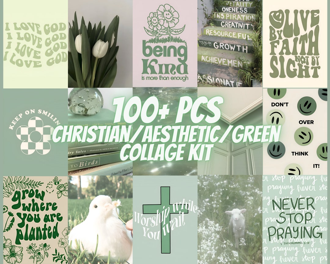 100 CHRISTIAN COLLAGE KIT Green Collage Kit Christian Posters Christian ...