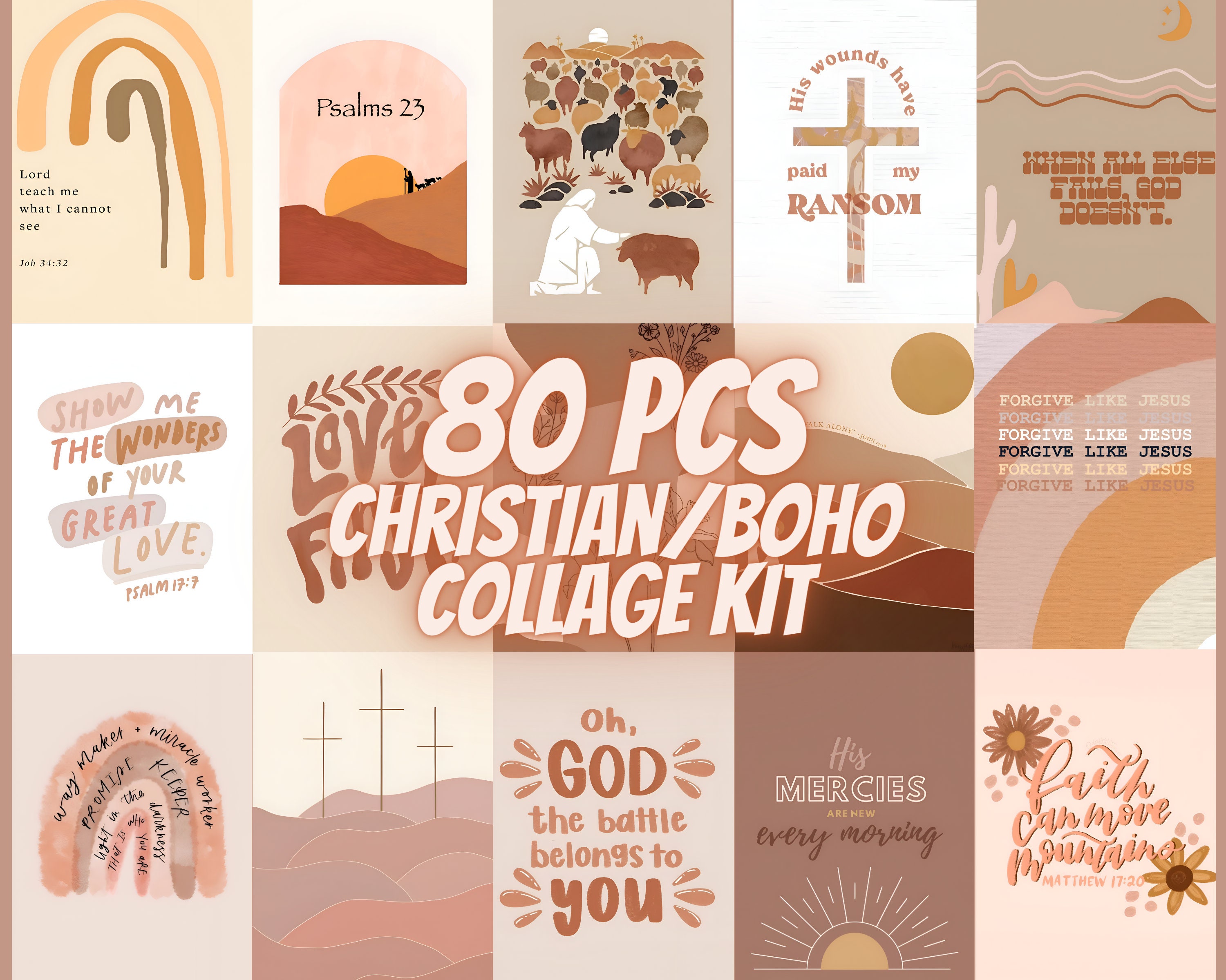 80 PCS Christian Boho Aesthetic Collage Kit Bible Verse Jesus Faith ...