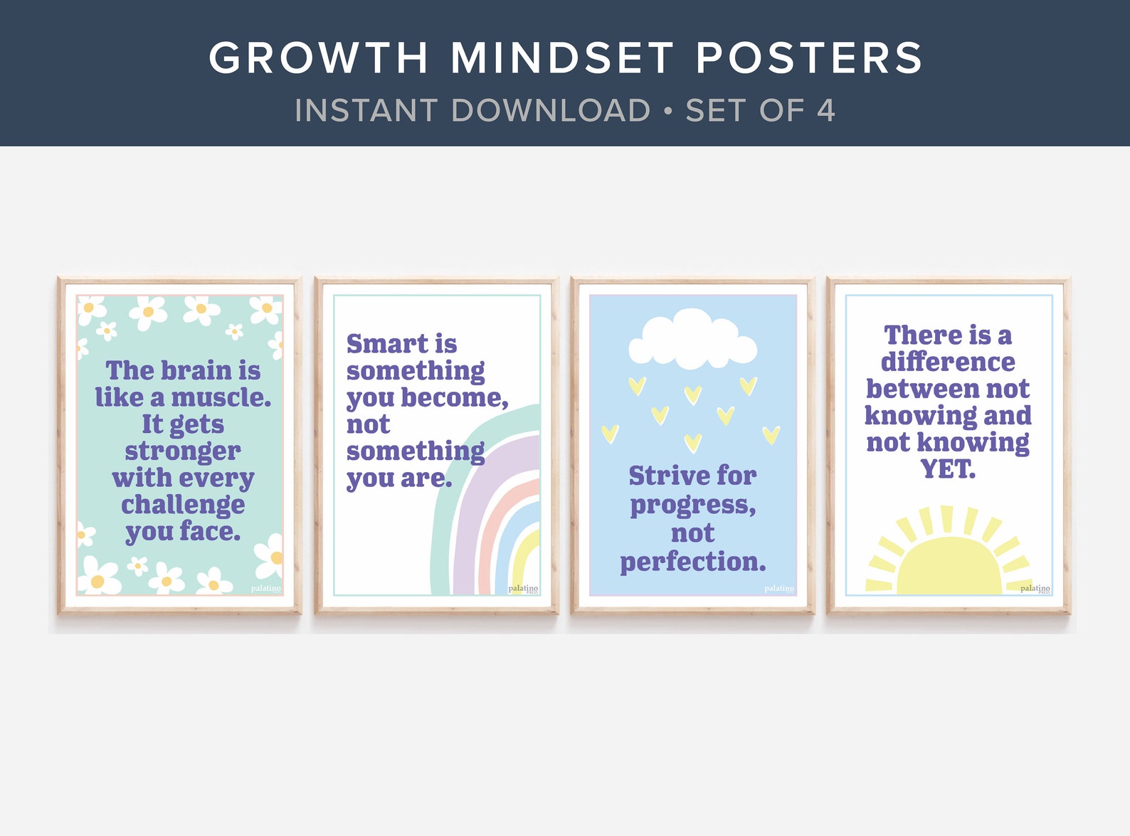 Growth Mindset and Motivational Posters, Set of 4, INSTANT DOWNLOAD - Etsy