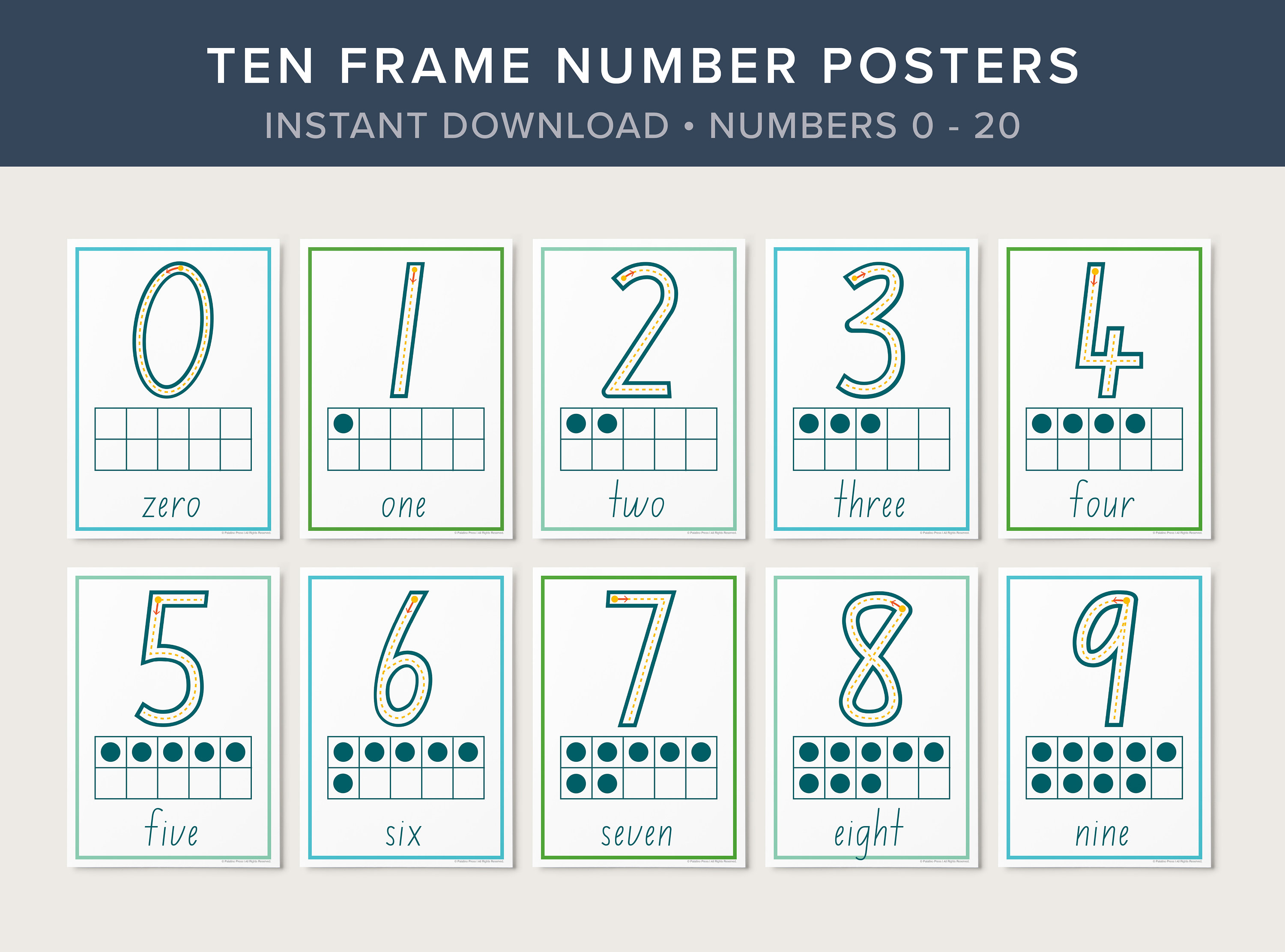Ten Frame Number Posters, Foundation Font, INSTANT DOWNLOAD - Etsy