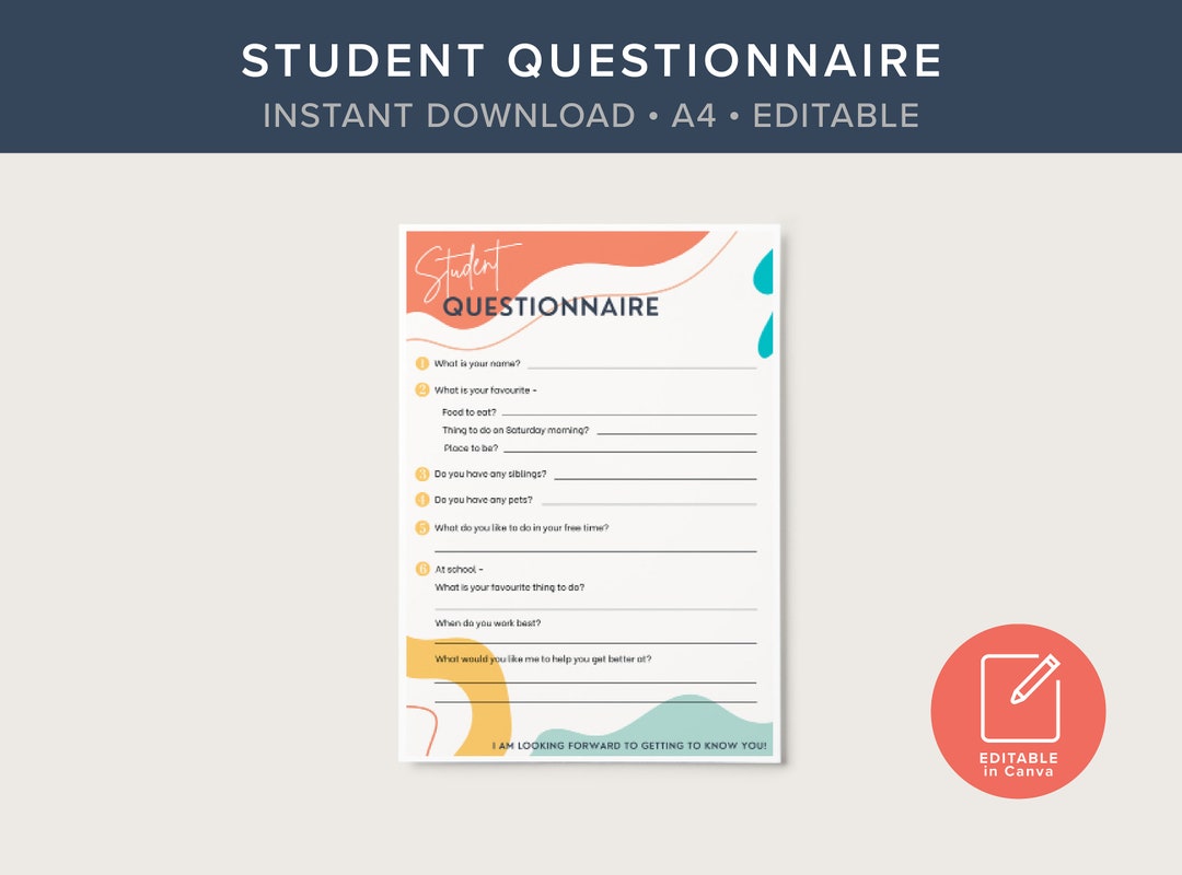 Student Questionnaire, Back to School, INSTANT DOWNLOAD - Etsy