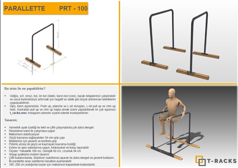 Parallette 100 Parallel Bars Pull up Dips Home Fitness Calisthenics ...