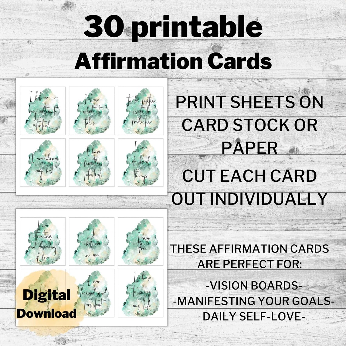 30 Positive Affirmation Card Deck, Daily Affirmation Cards, Positive ...