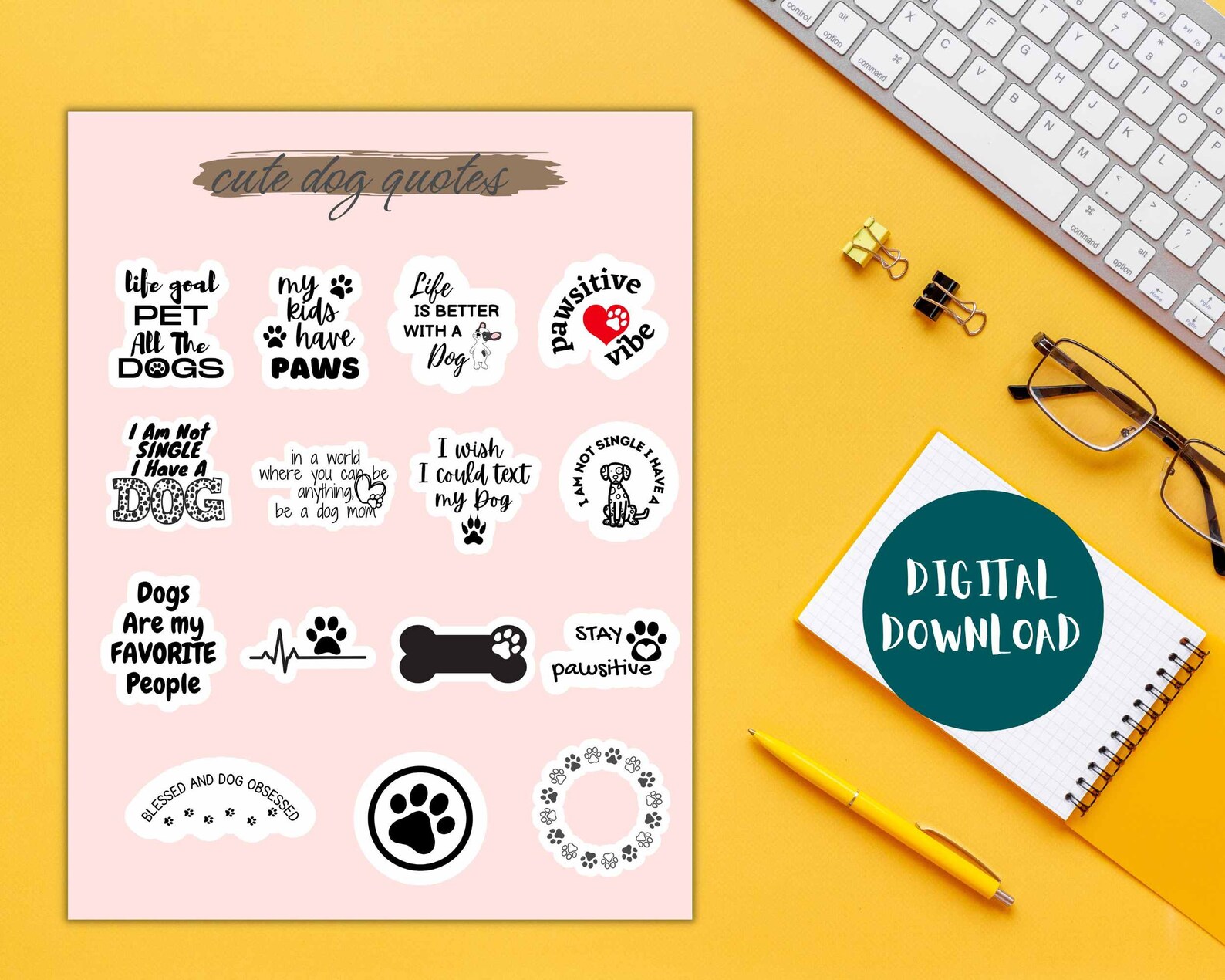 Printable Dog Lover Stickers Pack Png, Digital Download Printable Png ...