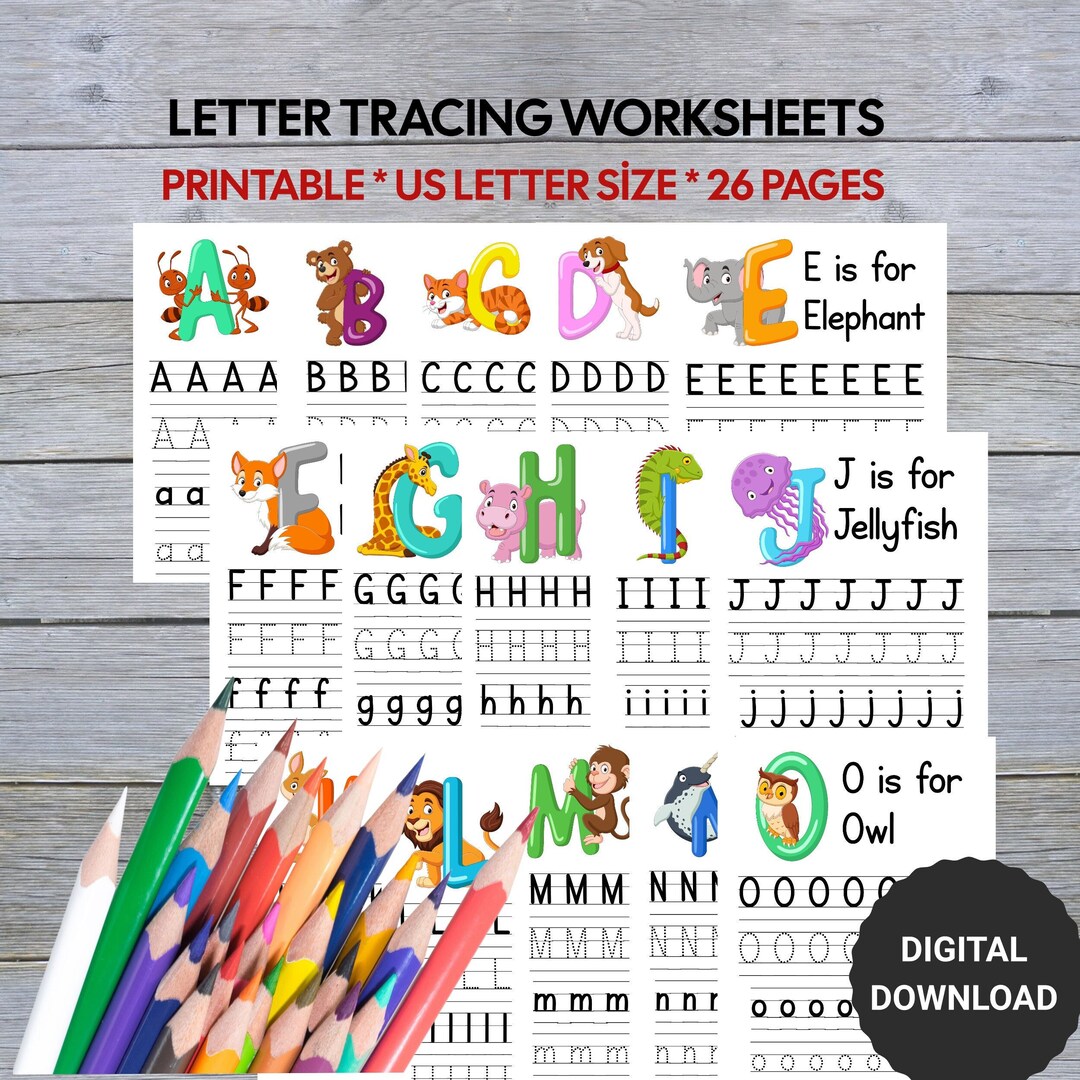 26 Printable Letter Tracing Worksheets for Kids, Alphabet Coloring Book ...