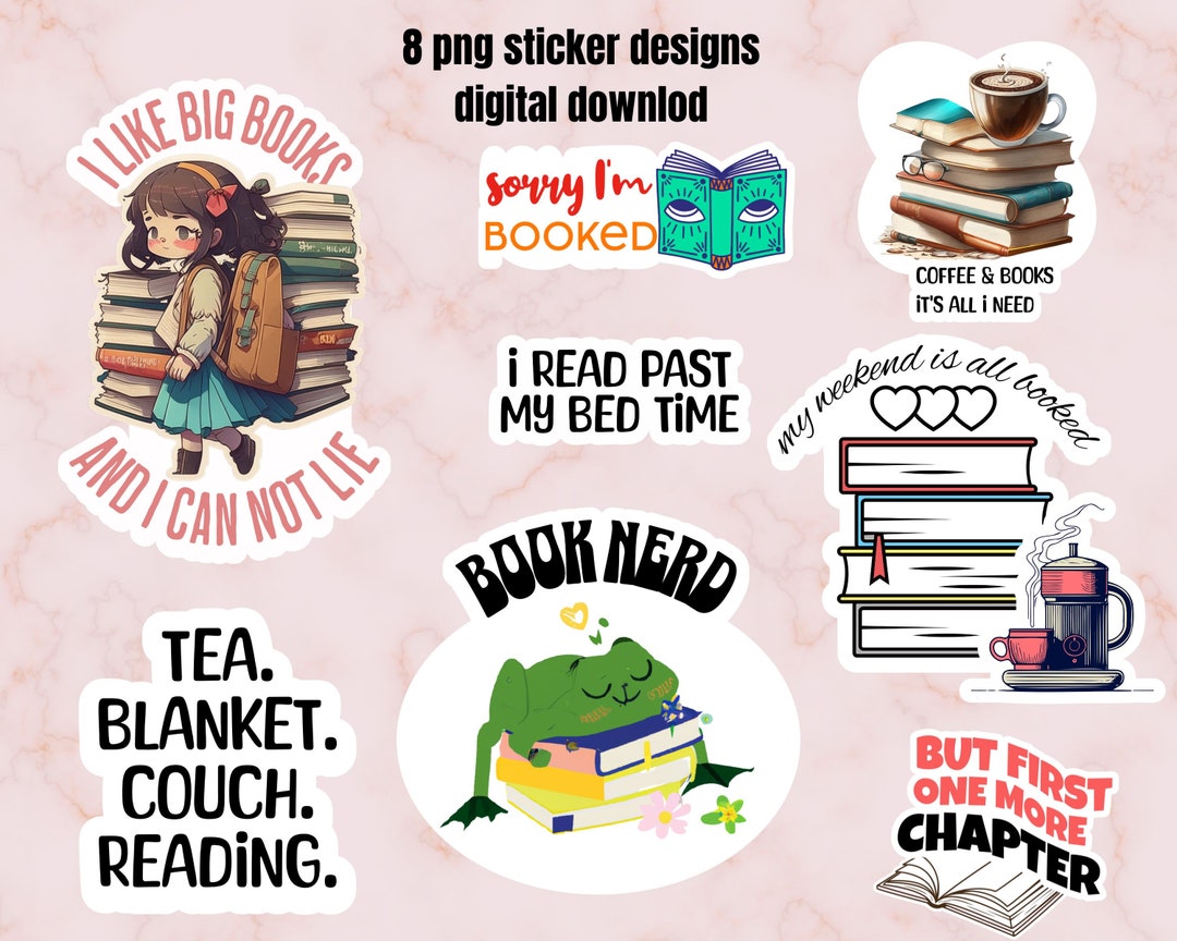 Book Lovers Sticker Bundle, Book Sticker Png, Book Lover Fat Frog ...