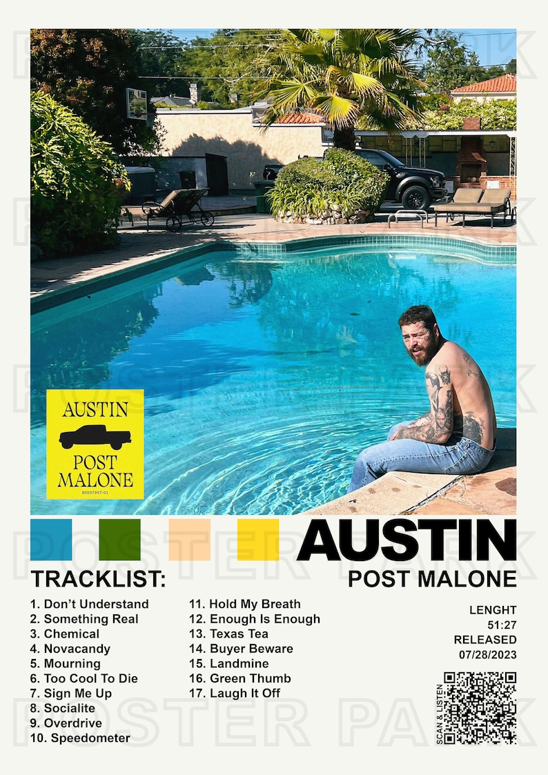Post Malone Poster Austin Album Poster Music Wall Print Album Cover ...