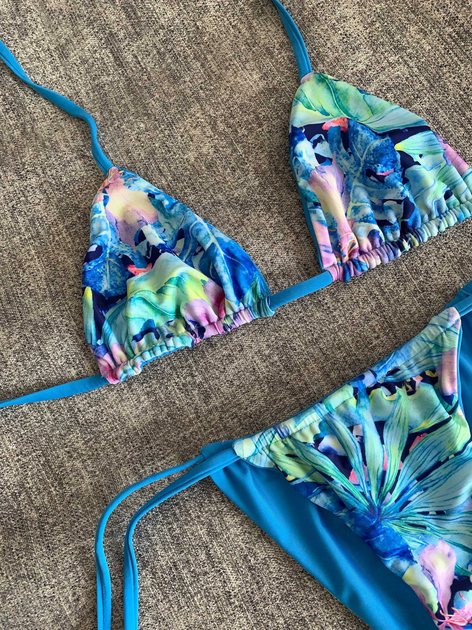 Blue and Floral Reversible Style Triangle Bikini Set for Women - Etsy