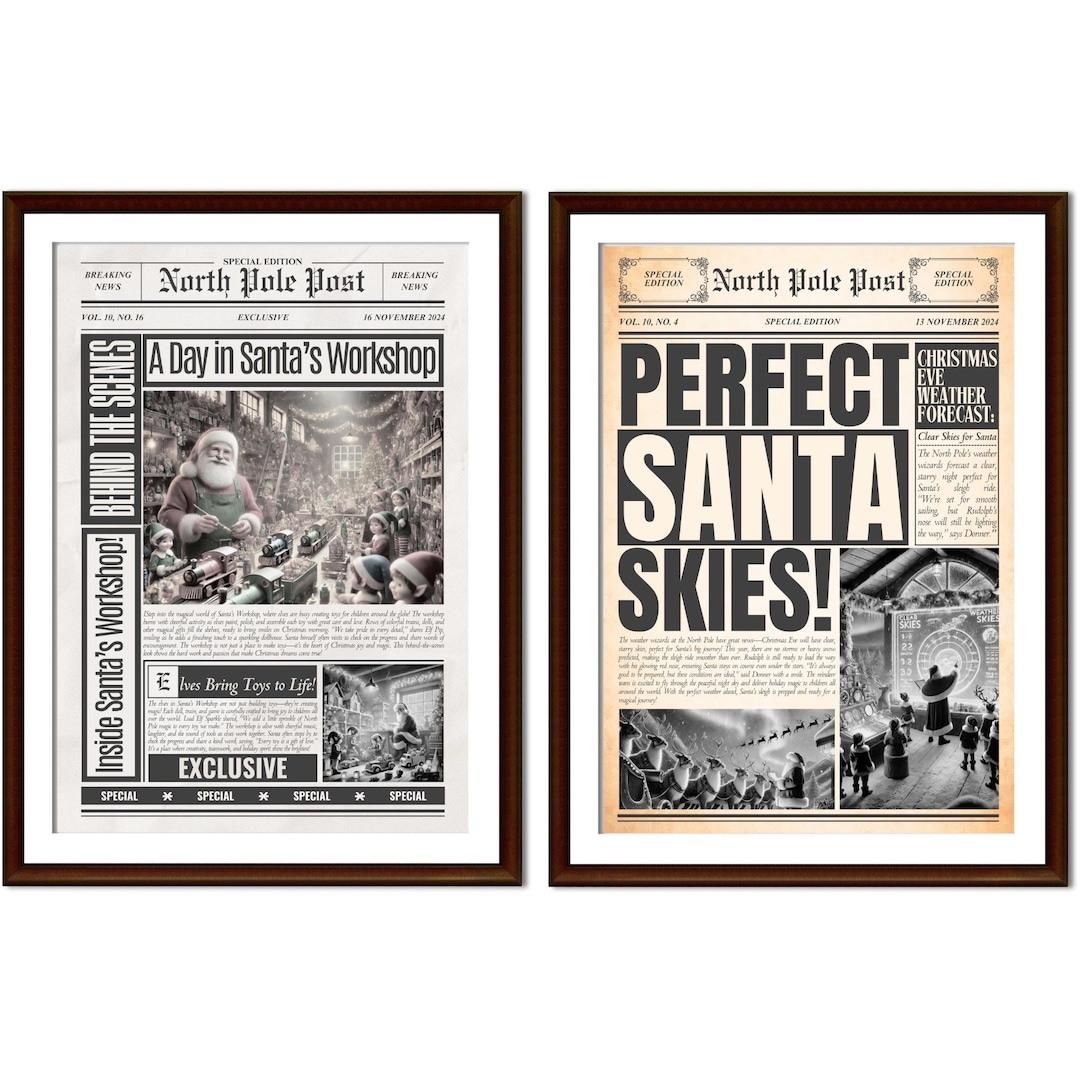 Vintage North Pole Christmas Newspaper Pages Nostalgic Holiday Decor ...