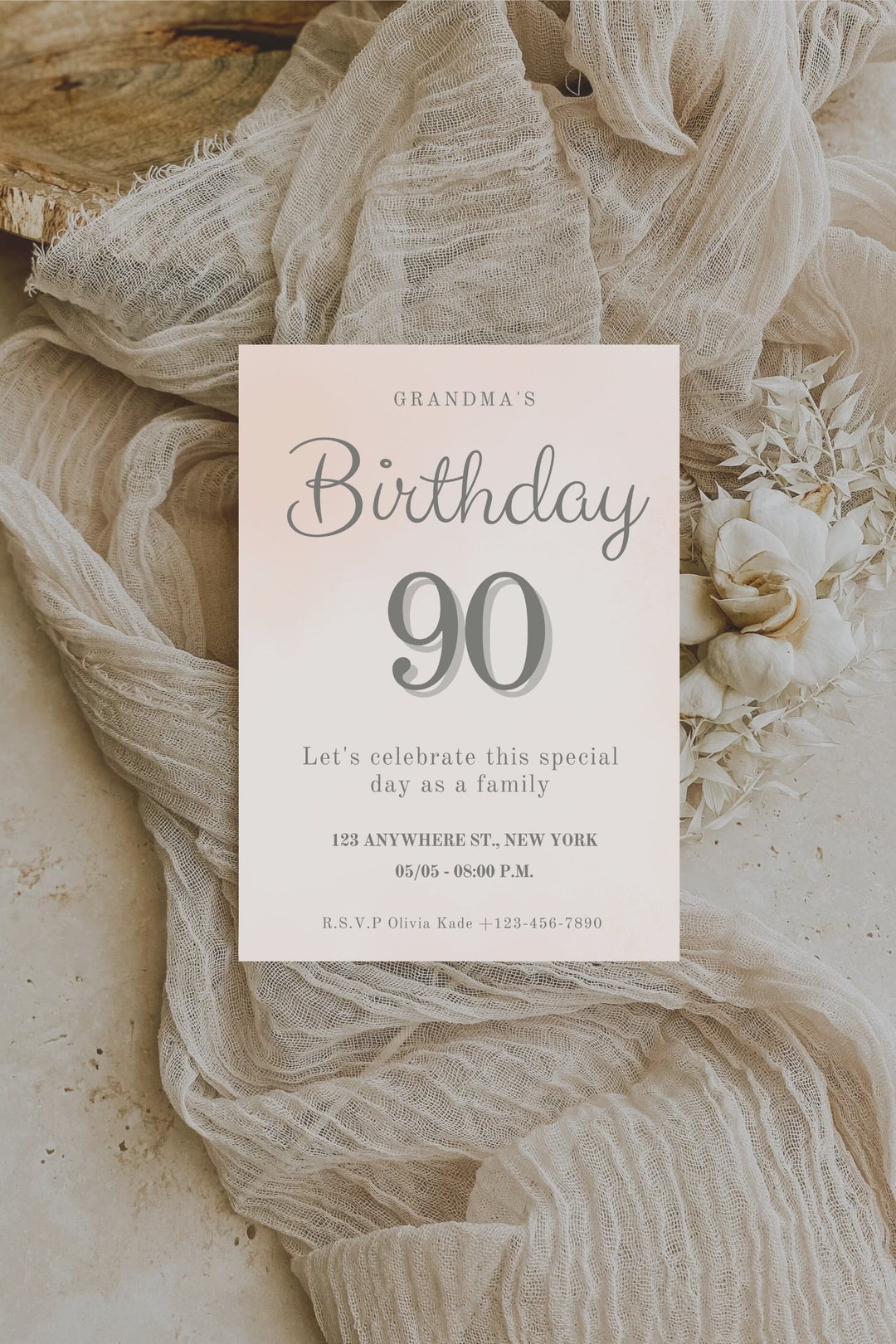 90th Birthday Invitation With Photo, Digital 90th Birthday Party Invite ...
