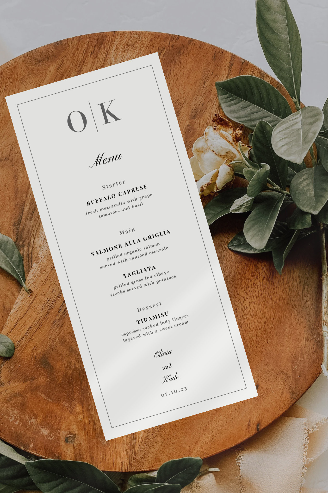 Wedding Menu Template, Monogram & Border, Wedding Table Menu Printable ...