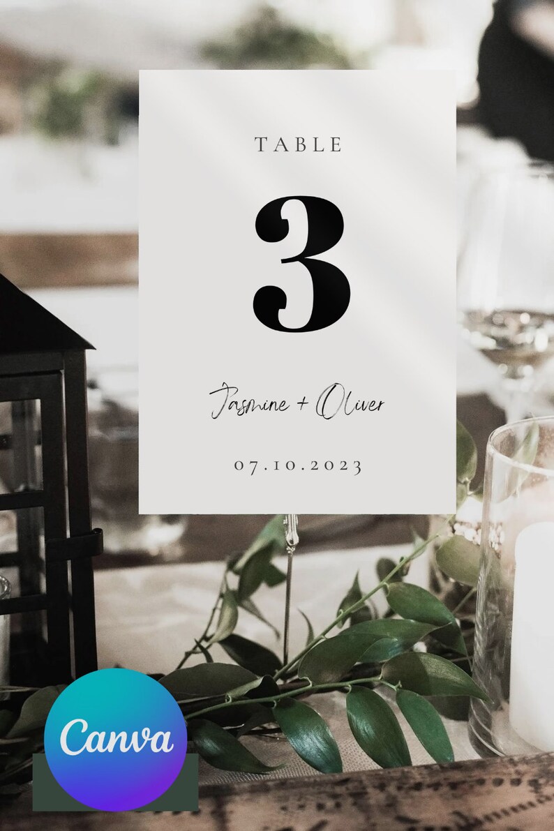 Minimalist Table Number Card Template, Rustic Simple Clean Wedding ...