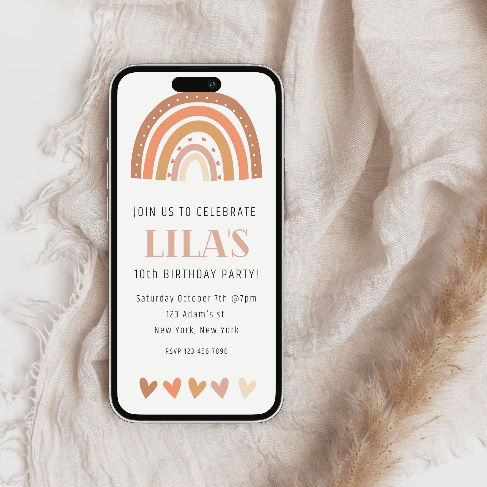 Editable ANY AGE Boho Rainbow Birthday Invitation Girl Hippie Earthy ...