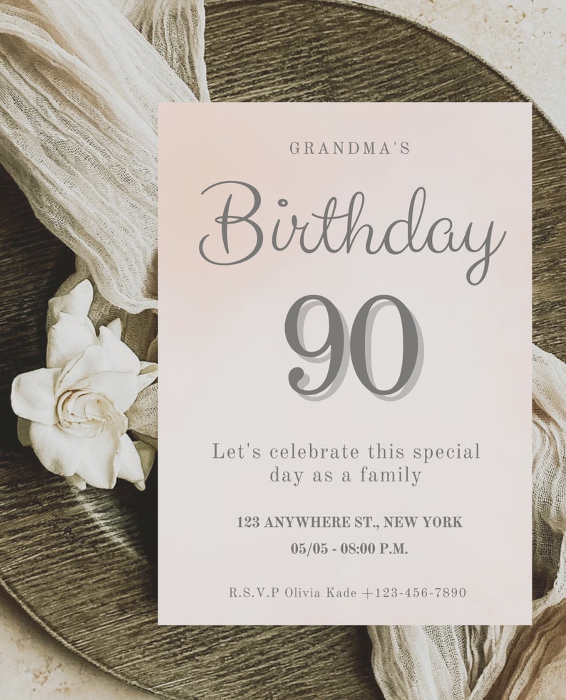 90th Birthday Invitation With Photo, Digital 90th Birthday Party Invite ...