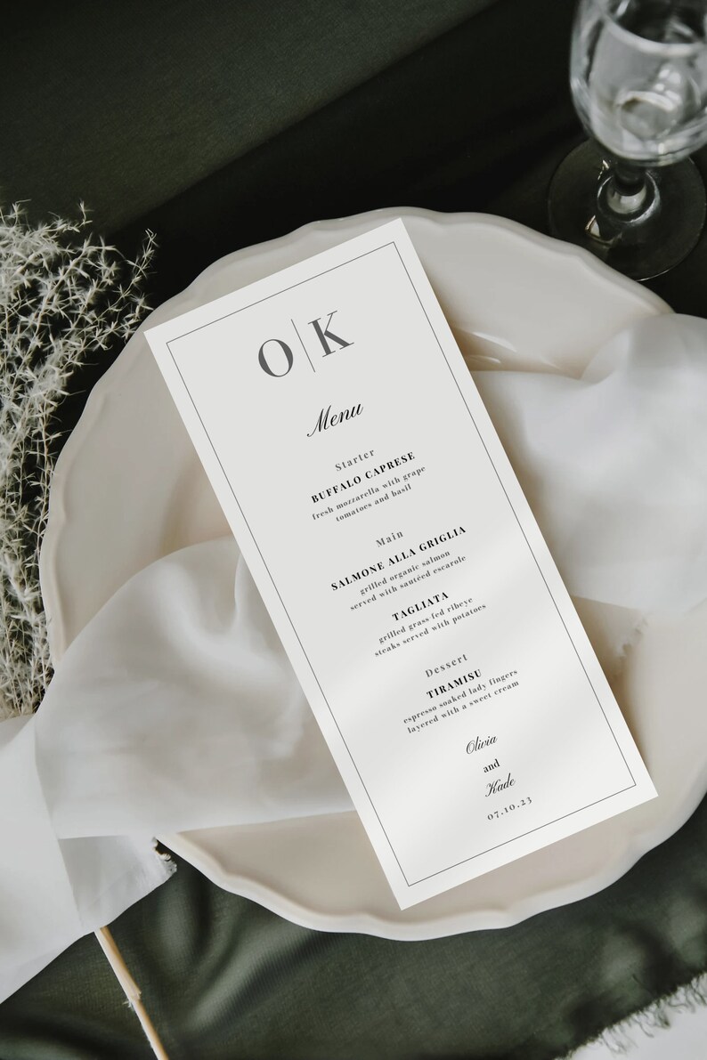 Wedding Menu Template Monogram & Border Wedding Table Menu - Etsy