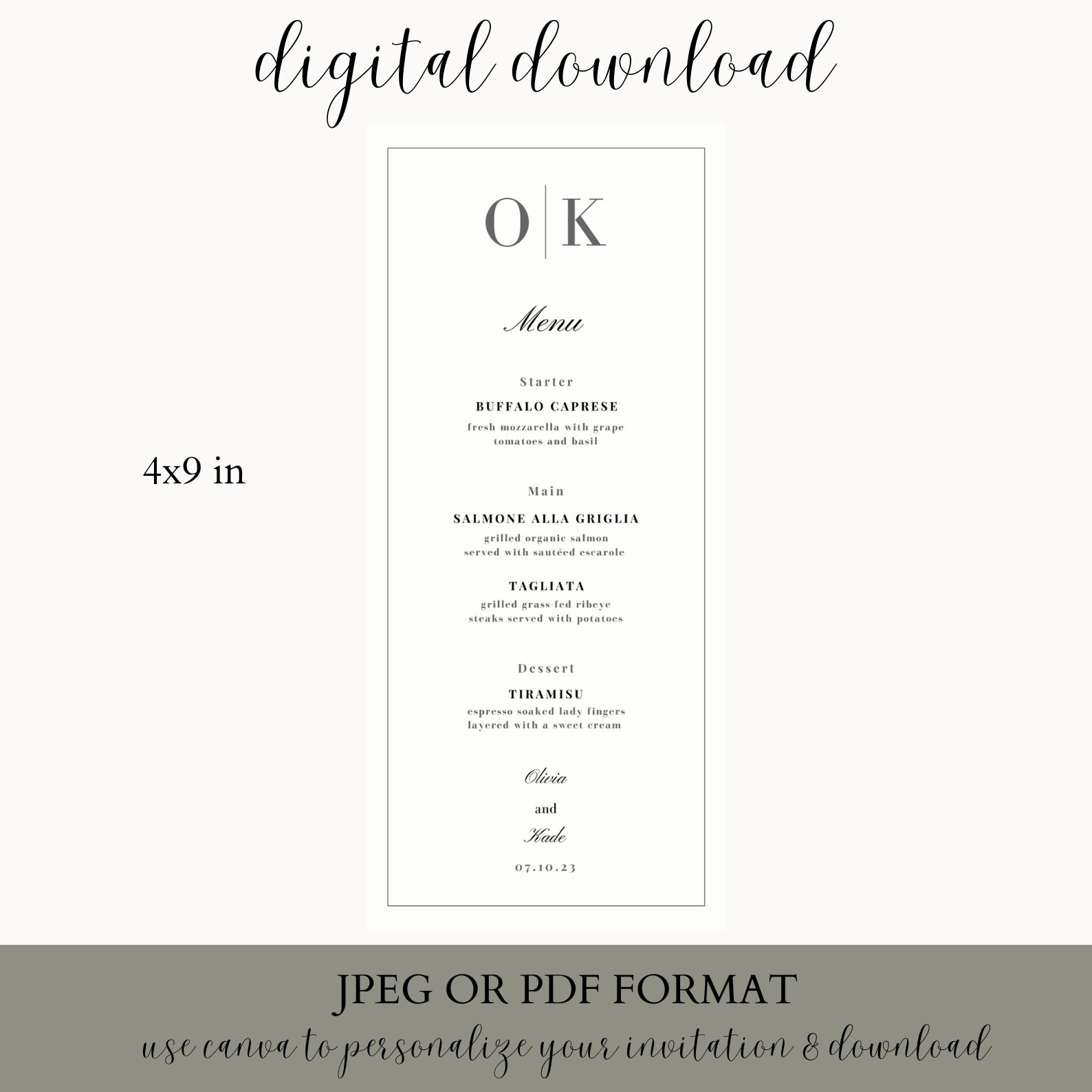 Wedding Menu Template, Monogram & Border, Wedding Table Menu Printable ...