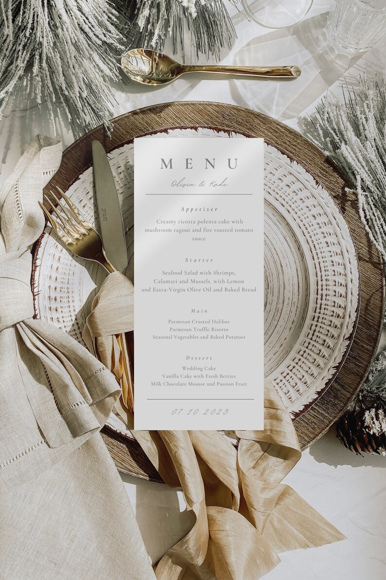 Minimalist Wedding Menu Template Modern Script Wedding Dinner - Etsy