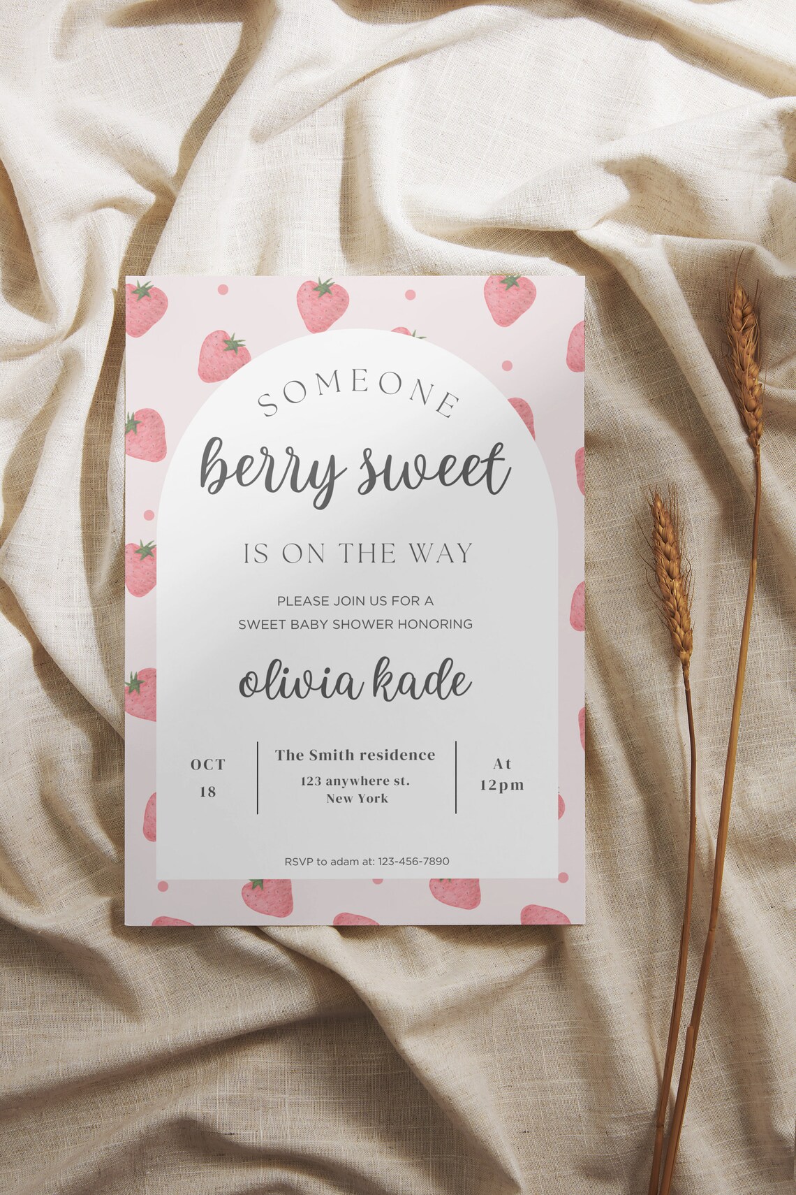 Strawberry Baby Shower Invitation Template, Berry Sweet Baby on the Way ...