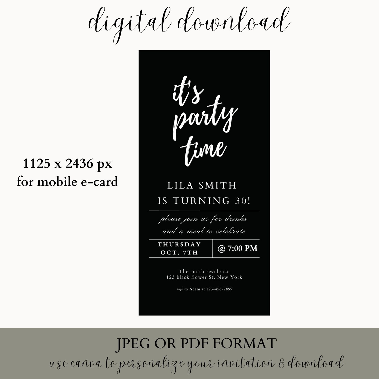 Minimal Modern Party Digital Invitation Template, Mobile Invitation, E ...