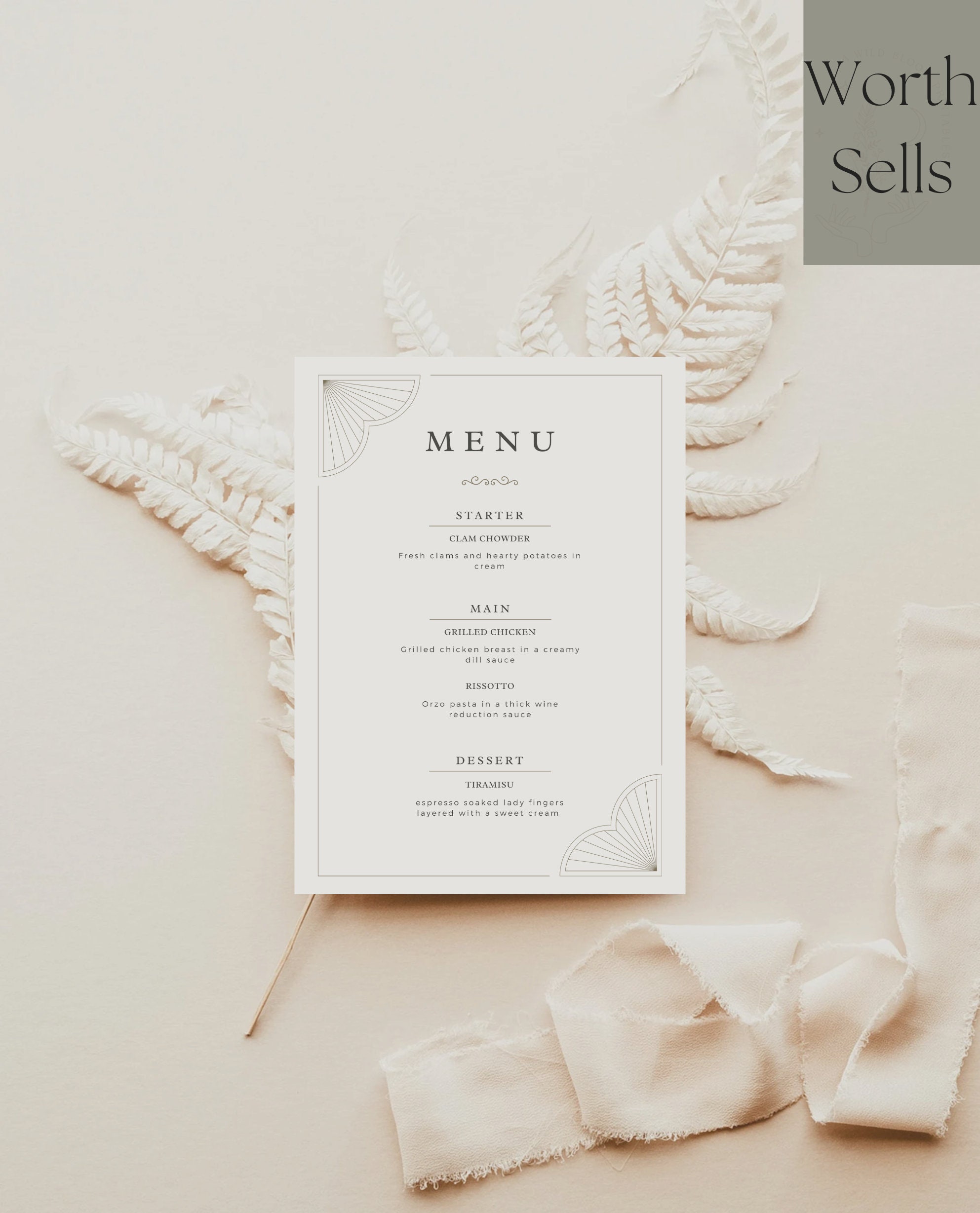 Classic Wedding Menu Template, Elegant Wedding Menu, Modern Menu ...