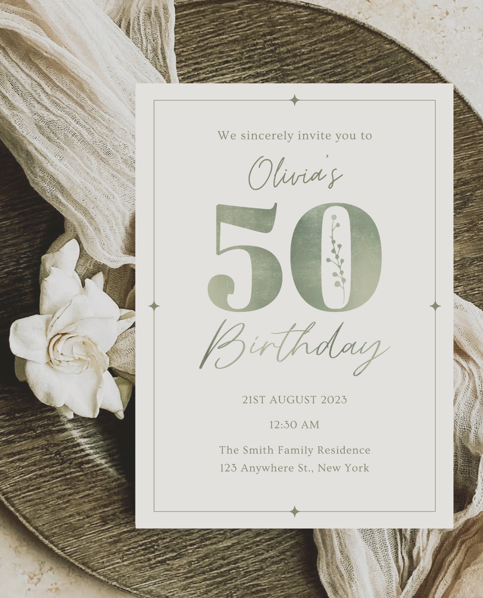 Elegant 50th Birthday Invitation, Digital 5oth Birthday Party Invite ...
