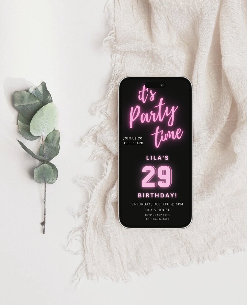 29th Neon Pink Birthday Invitations Evite, 29th Birthday Invitation ...