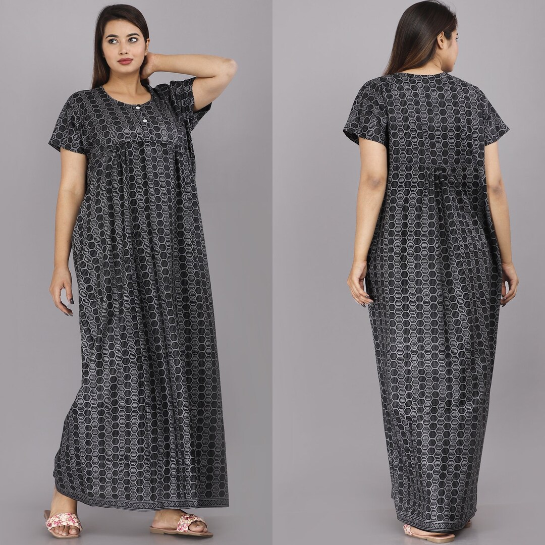 Night Gown Women's 100 Cotton Night Gown Floral Print Ankle Length Maxi ...