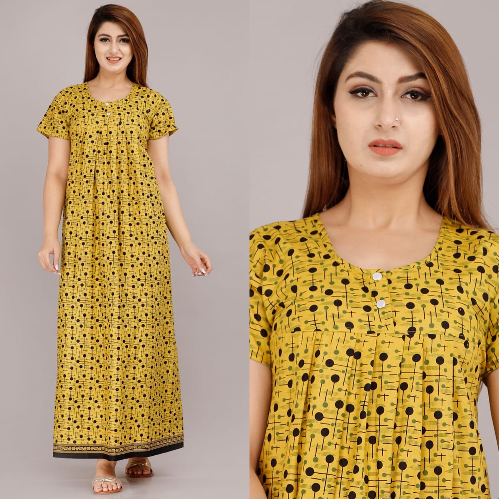 Night Gown Women's 100 Cotton Night Gown Floral Print Ankle Length Maxi ...