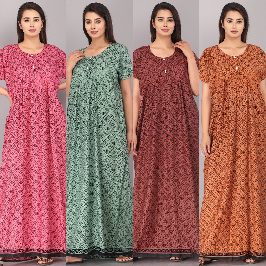 Night Gown Women's 100 Cotton Night Gown Floral Print Ankle Length Maxi ...