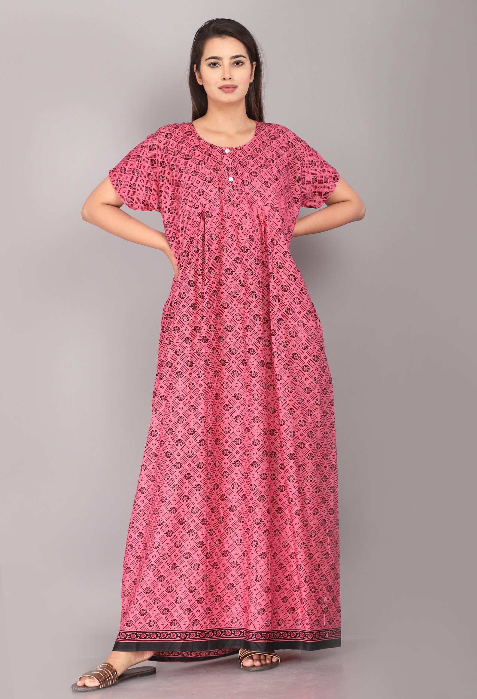 Night Gown Women's 100 Cotton Night Gown Floral Print Ankle Length Maxi ...