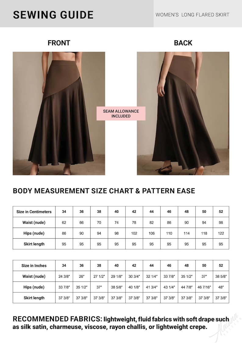 Flowy Maxi Long Flare Skirt Sewing Pattern | Silk Satin Bias Cut Skirt ...