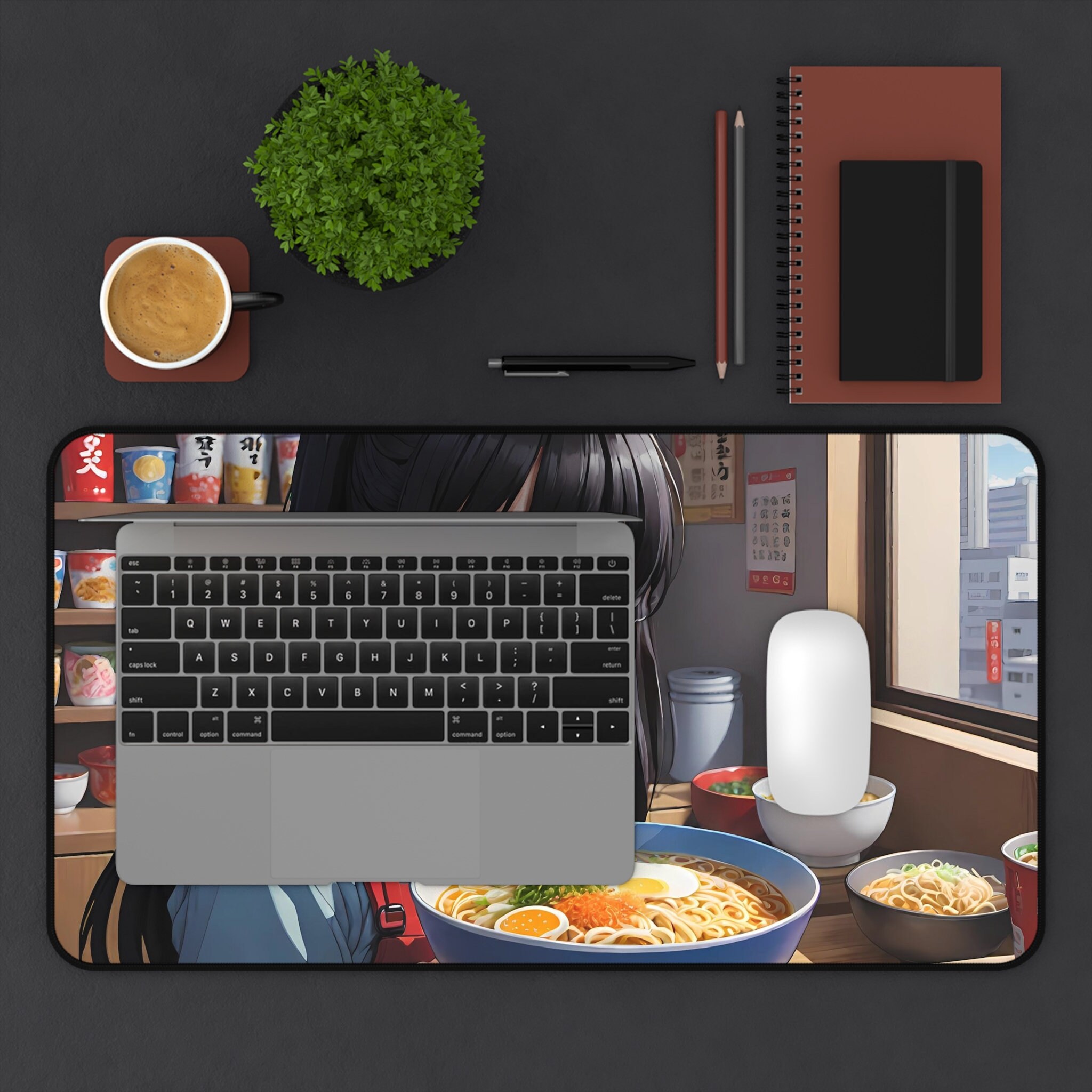Kawaii Anime Girl Eating Ramen Desk Mat Cute Neoprene Workstation ...
