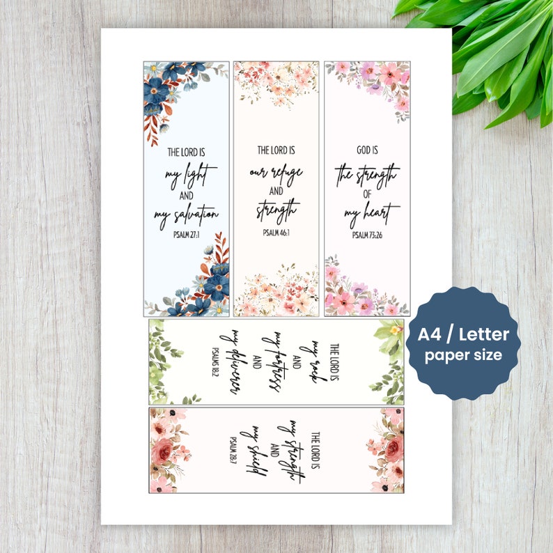 Floral Bible Verse Bookmarks: Psalm Set of 5 (digital Download) - Etsy