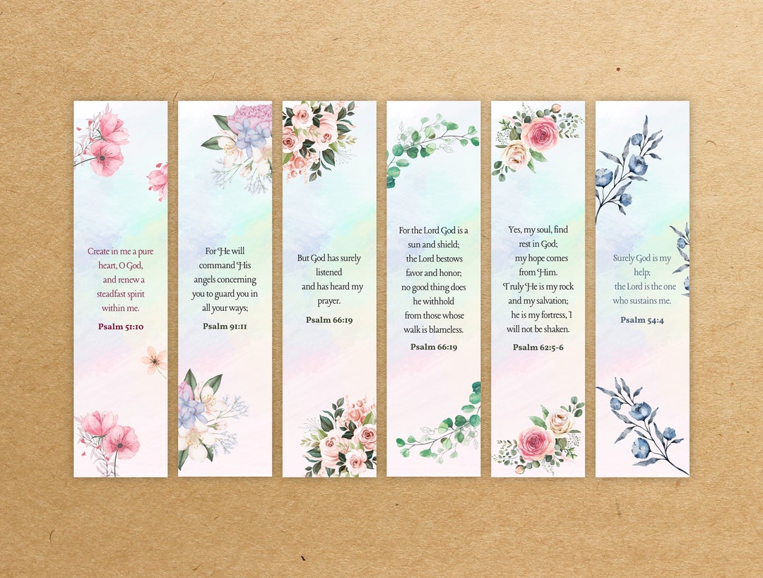 Bookmarks With Psalm Bookmark Set of 6 Bookmark Printable Encouraging ...