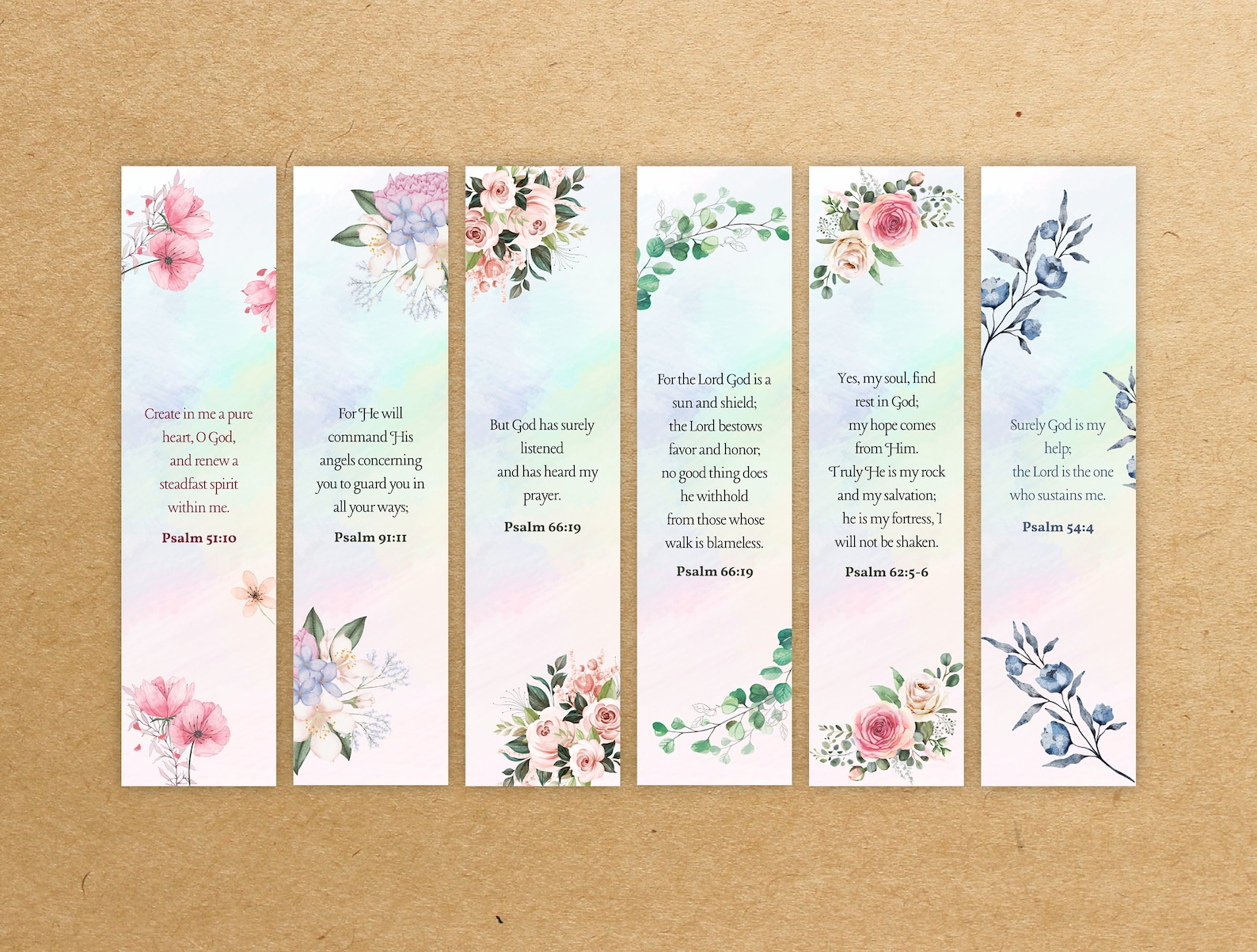 Bookmarks With Psalm Bookmark Set of 6 Bookmark Printable Encouraging ...