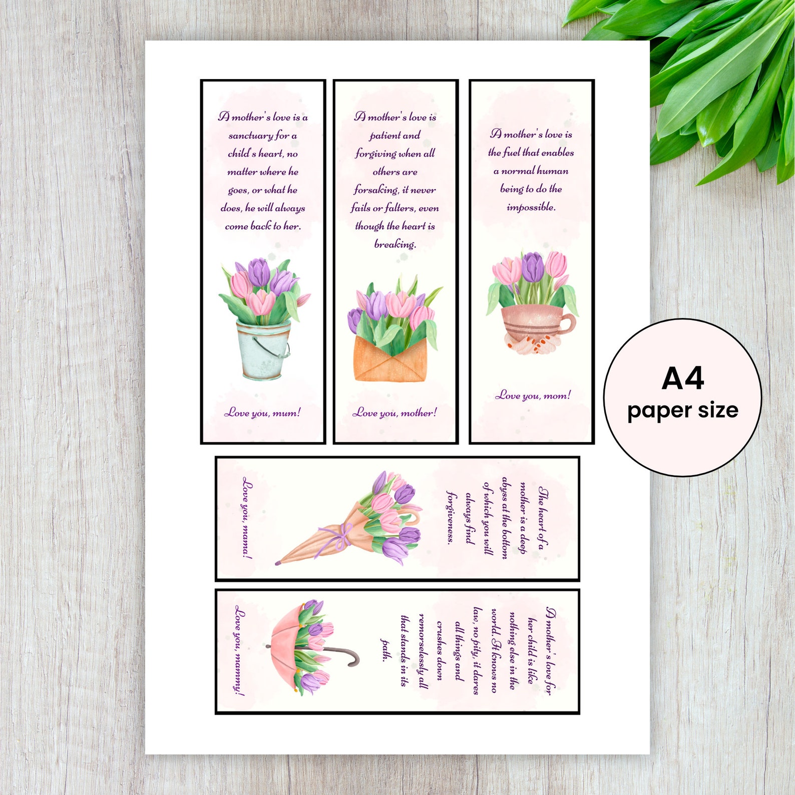 Mother's Day Bookmark, Printable Bookmarks Set of 6, Mother's Day Gift ...