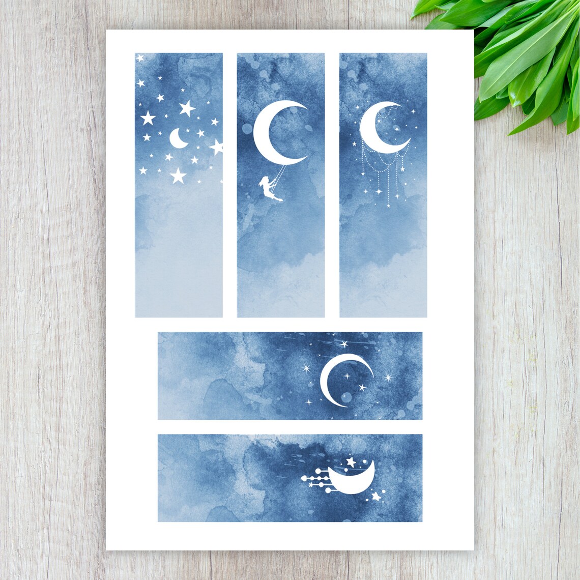 Celestial Bookmarks Set of 6 Moon Bookmarks Celestial Stationery Stars ...