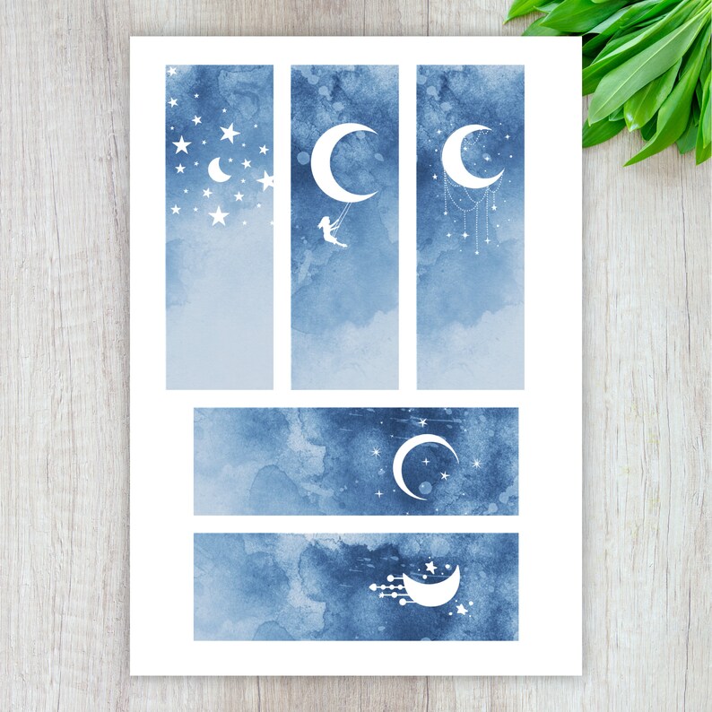 Celestial Moon & Stars Bookmarks: Set of 6, Book Lover Gift (digital ...