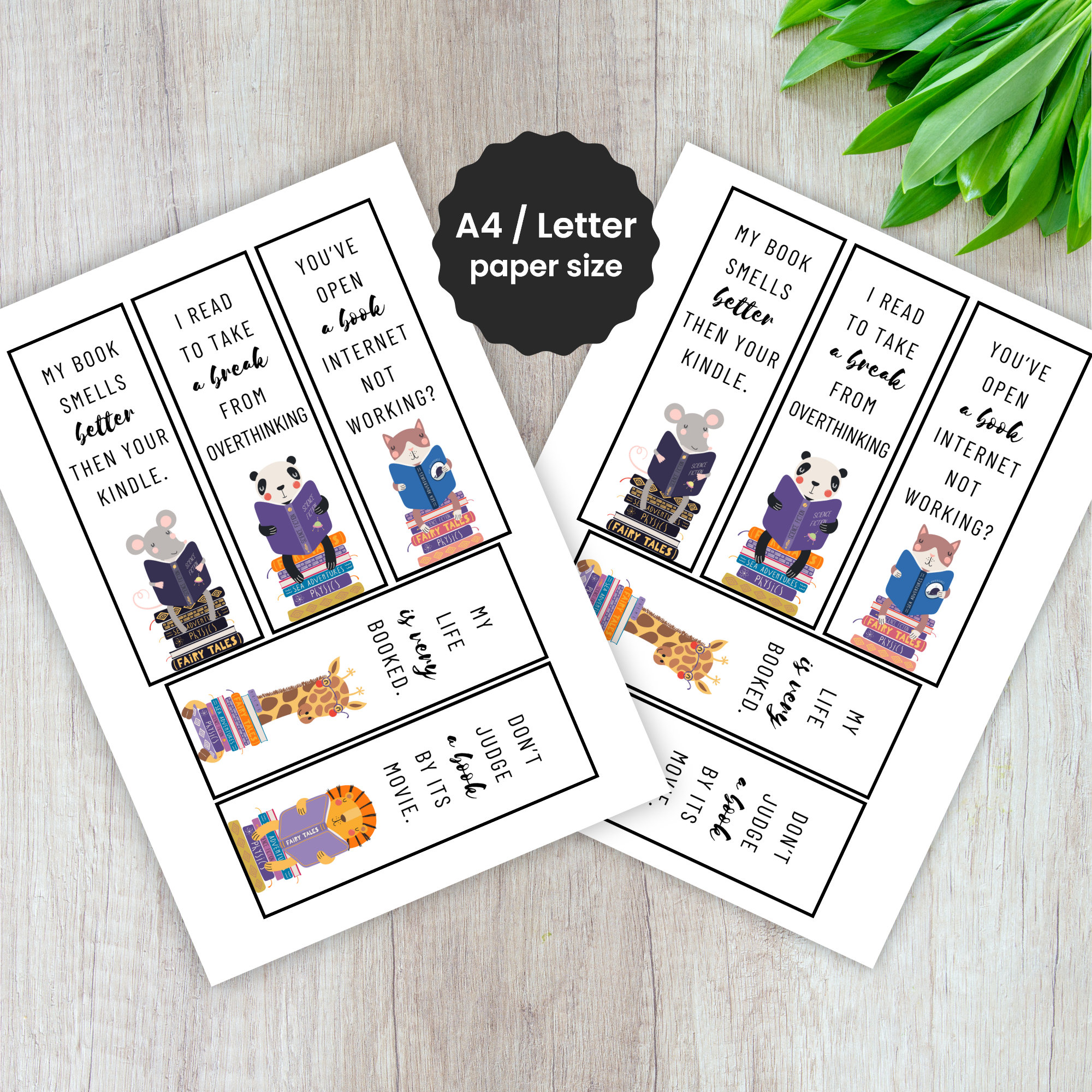 Funny Bookmarks Set of 5 Printable Bookmarks Instant Download Books ...