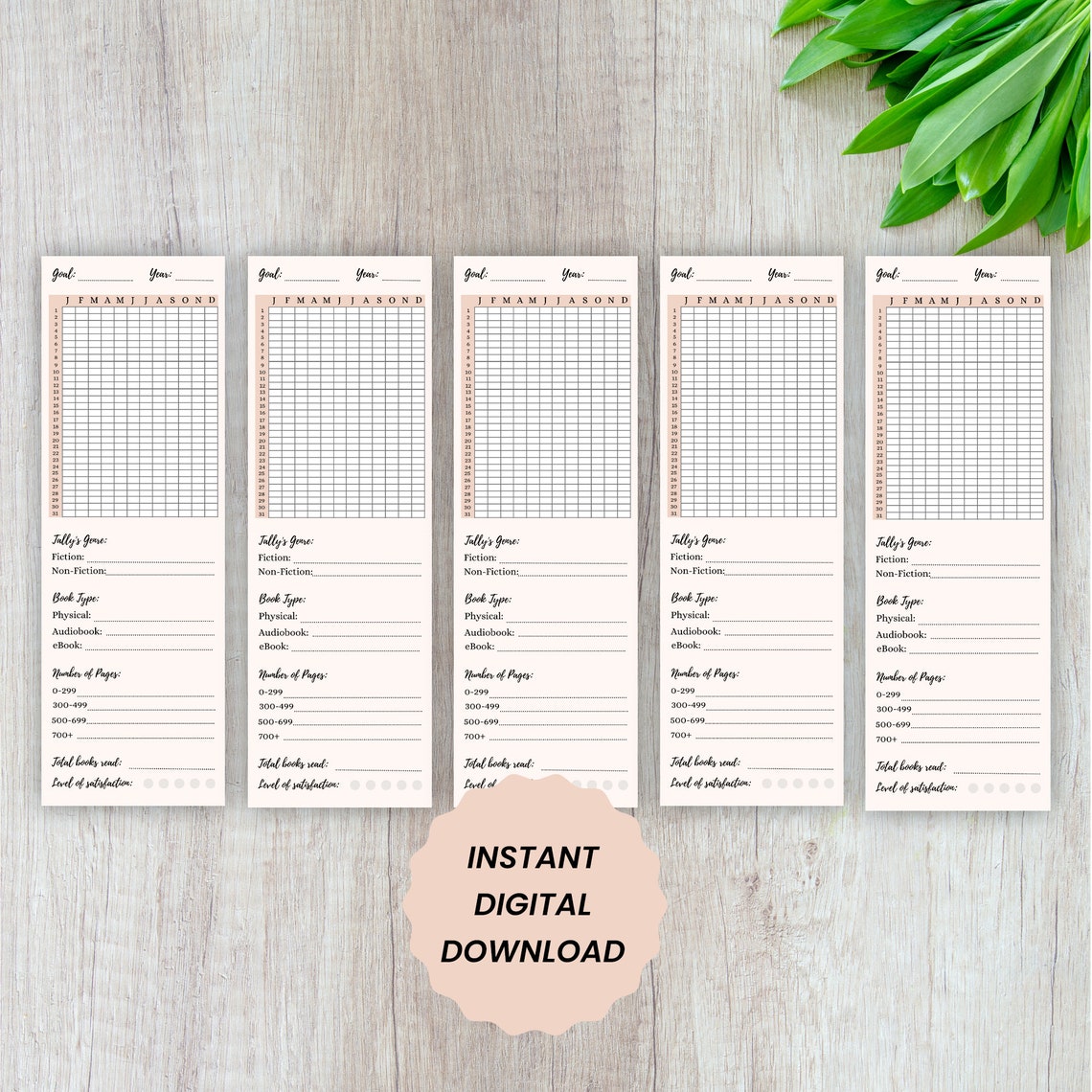 Printable Yearly Reading Tracker Fill in Bookmark Book Lovers Bookmark ...