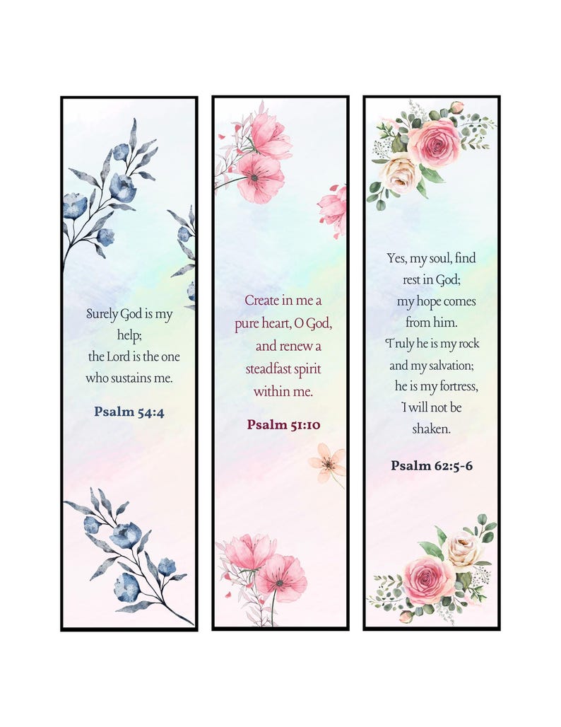 Psalm Bookmarks: Floral Bible Verse Set (digital Download) - Etsy